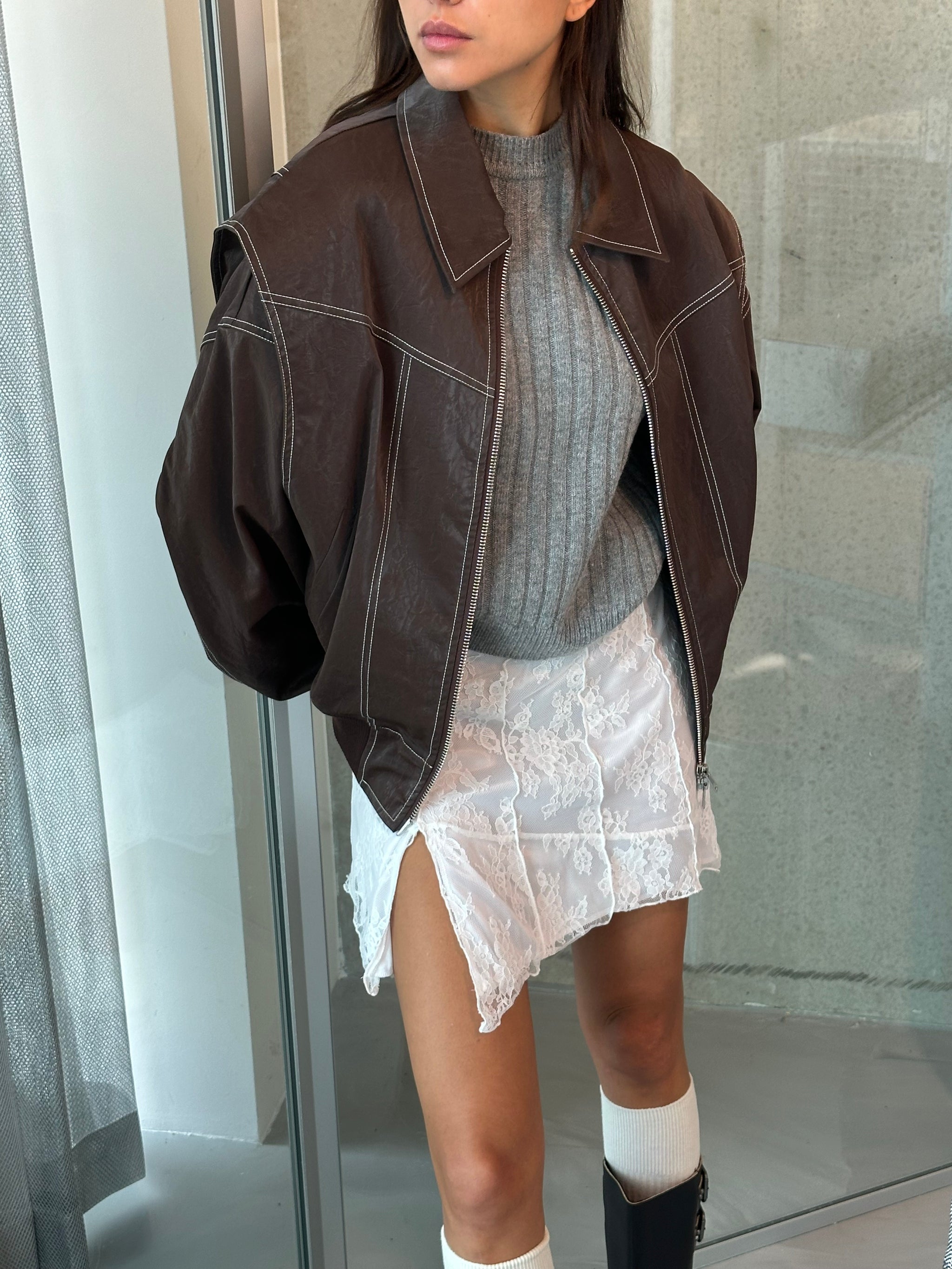 Oversized Contrast Stitch Jacket Brown – The Room Antwerp