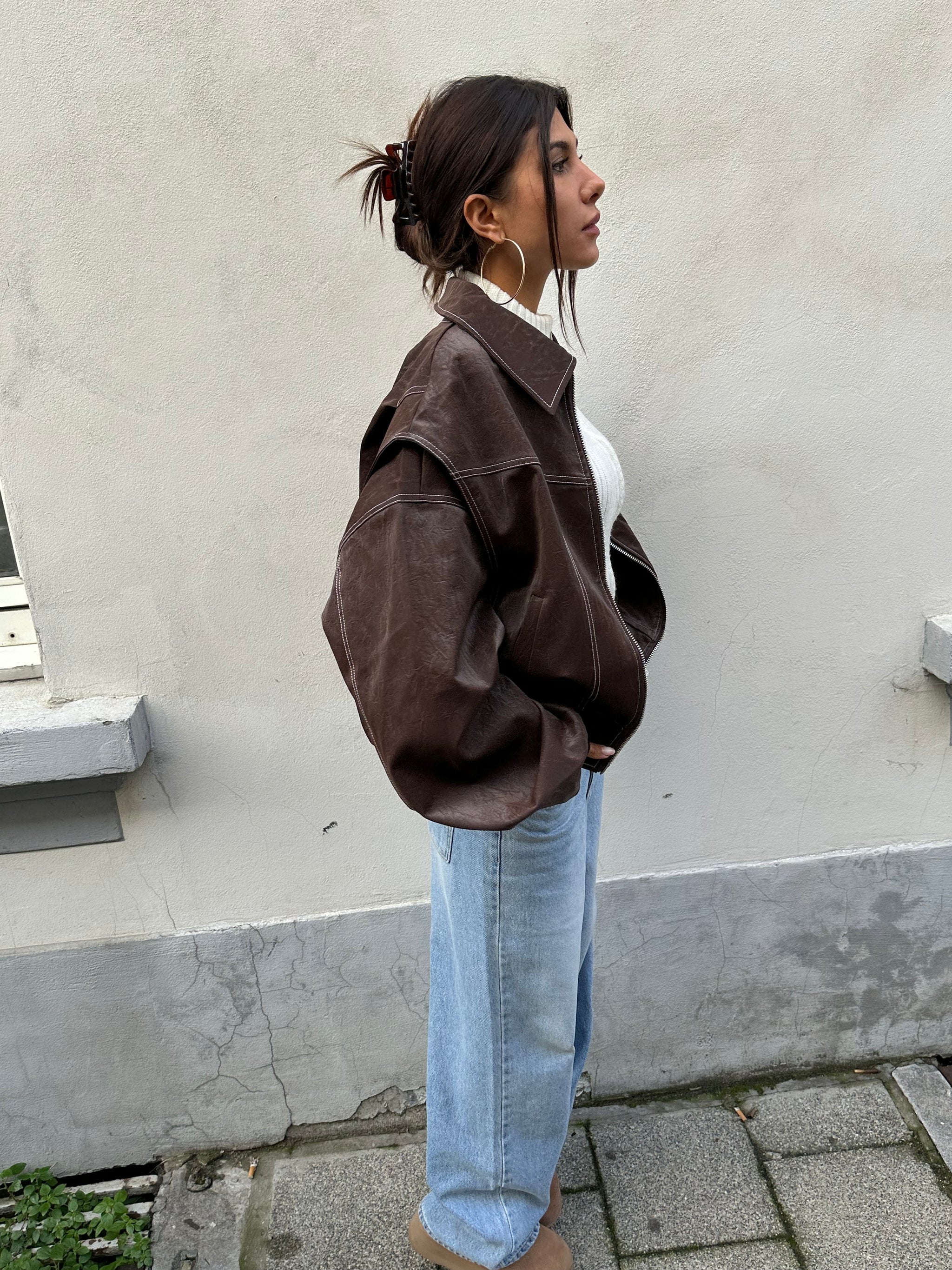 Oversized Contrast Stitch Jacket Brown – The Room Antwerp