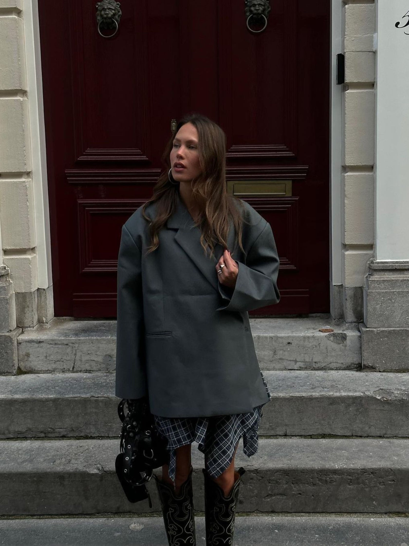Asymmetric Check Skirt Blue – The Room Antwerp