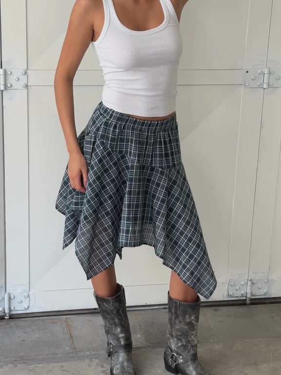 Asymmetric Check Skirt Blue – The Room Antwerp
