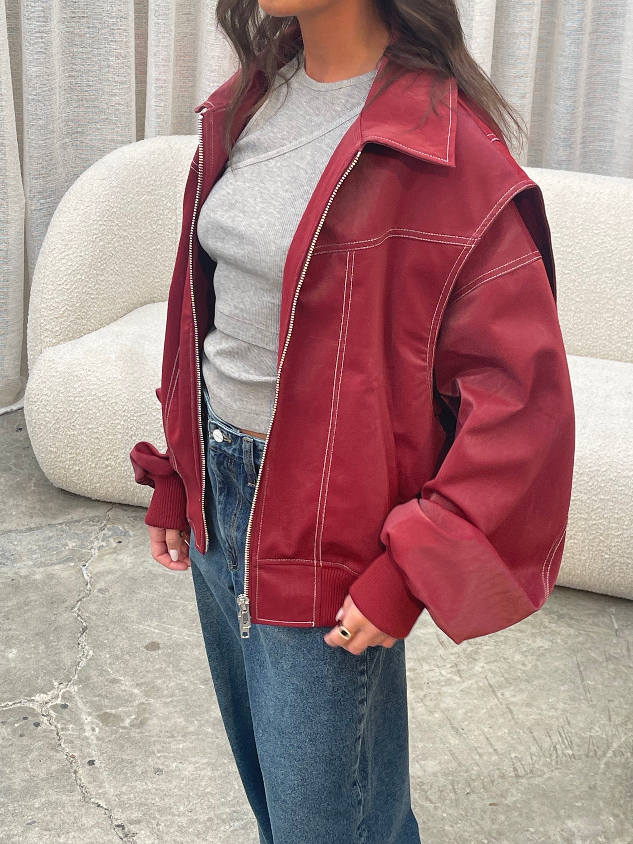 Oversized Contrast Stitch Jacket Red – The Room Antwerp