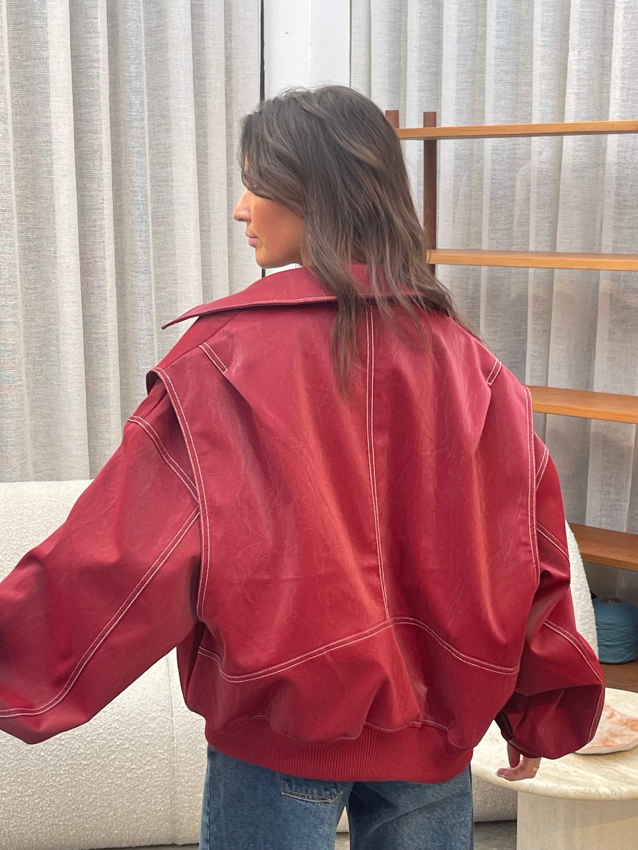 Oversized Contrast Stitch Jacket Red The Room Antwerp